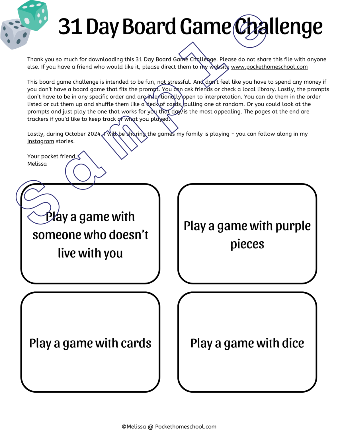 Board Game Challenge - Pocket Homeschool